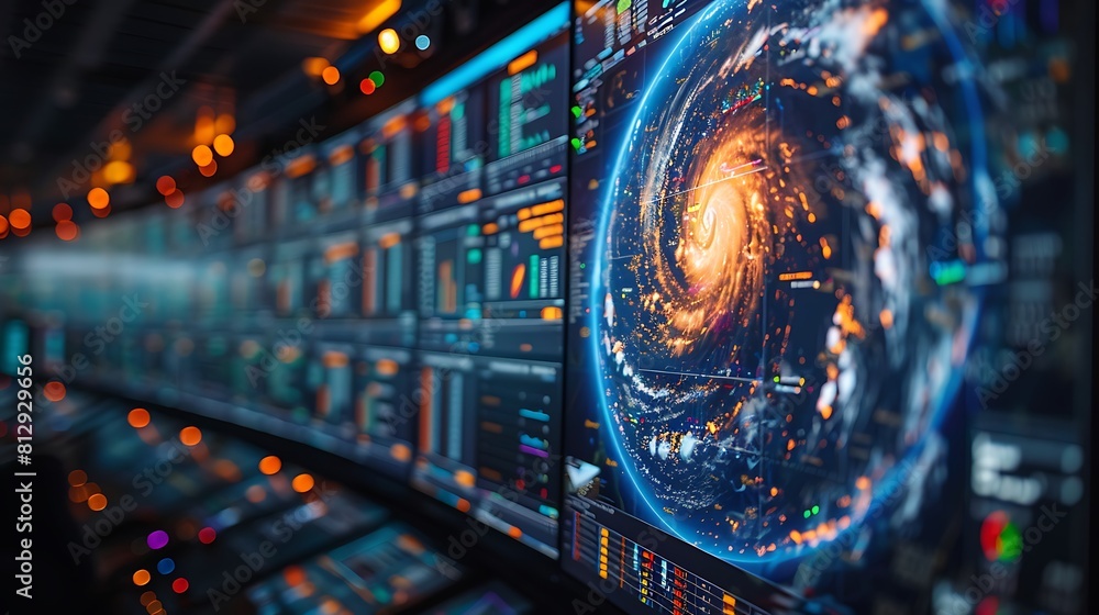 Close-up of a high-definition monitor displaying an interactive weather ...