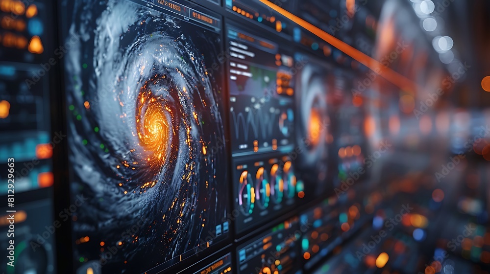 Close-up of a high-definition monitor displaying an interactive weather ...