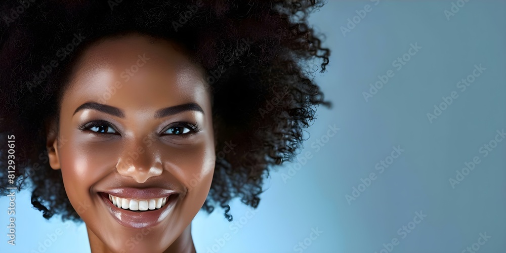 Radiant Black woman with flawless skin and voluminous hair against a ...
