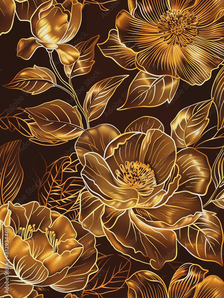 Luxury gold floral background vector. Golden gradient Roses and peonies ...