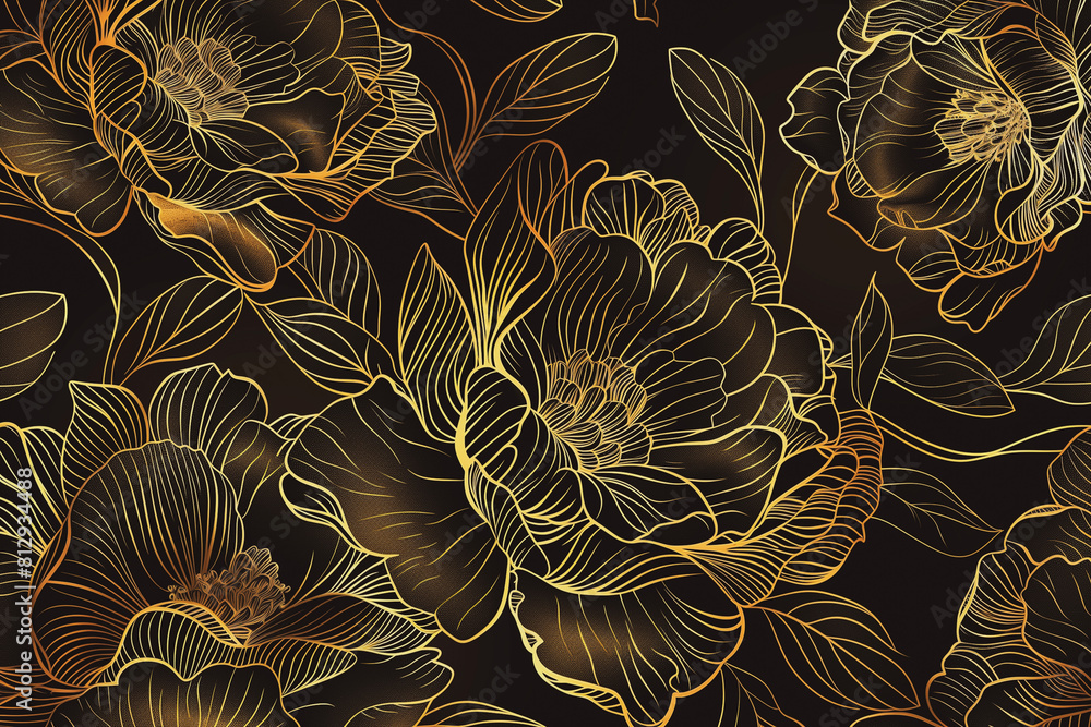 Luxury gold floral background vector. Golden gradient Roses and peonies ...