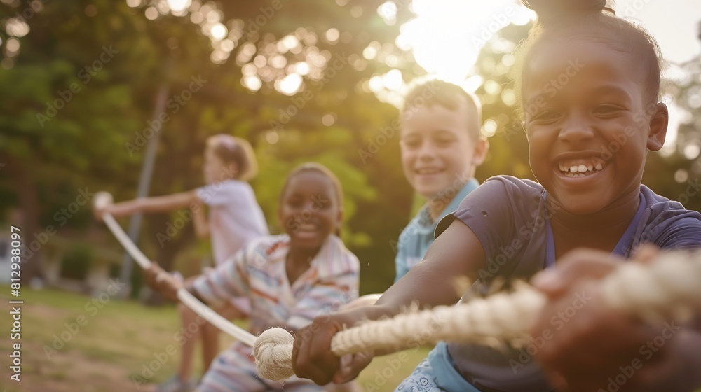 Children and recreation group of happy multiethnic school kids playing ...