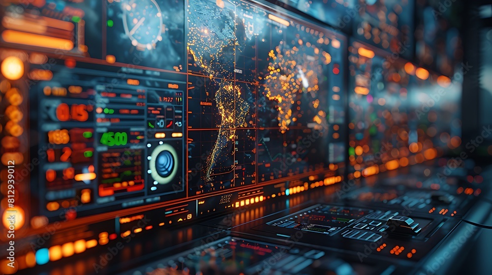 Detailed view of a monitor displaying advanced weather forecasting ...