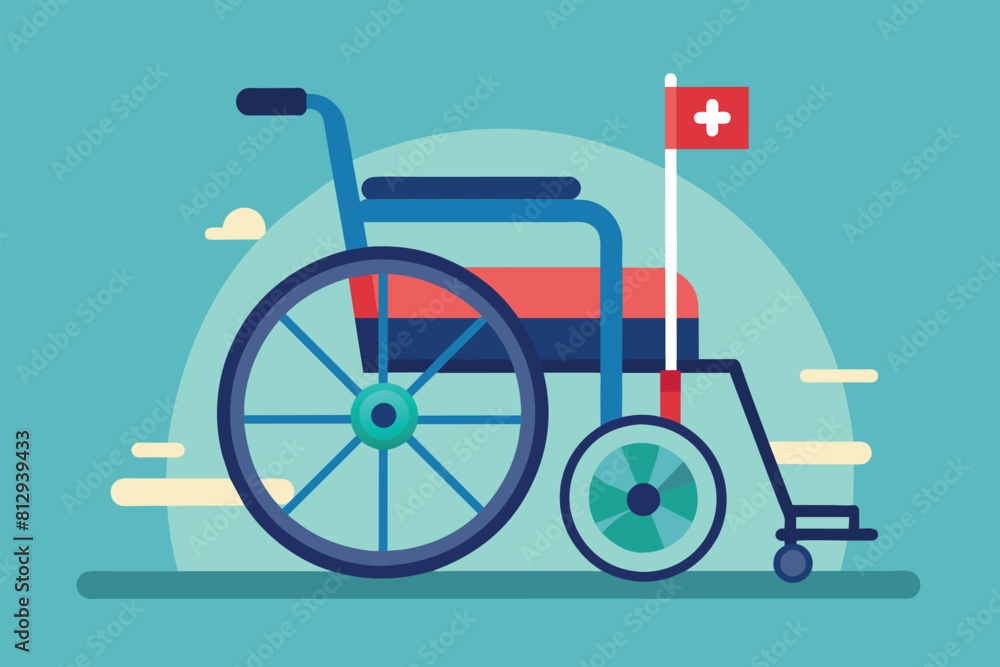 Adaptive wheelchair customized with a flag on top, representing ...