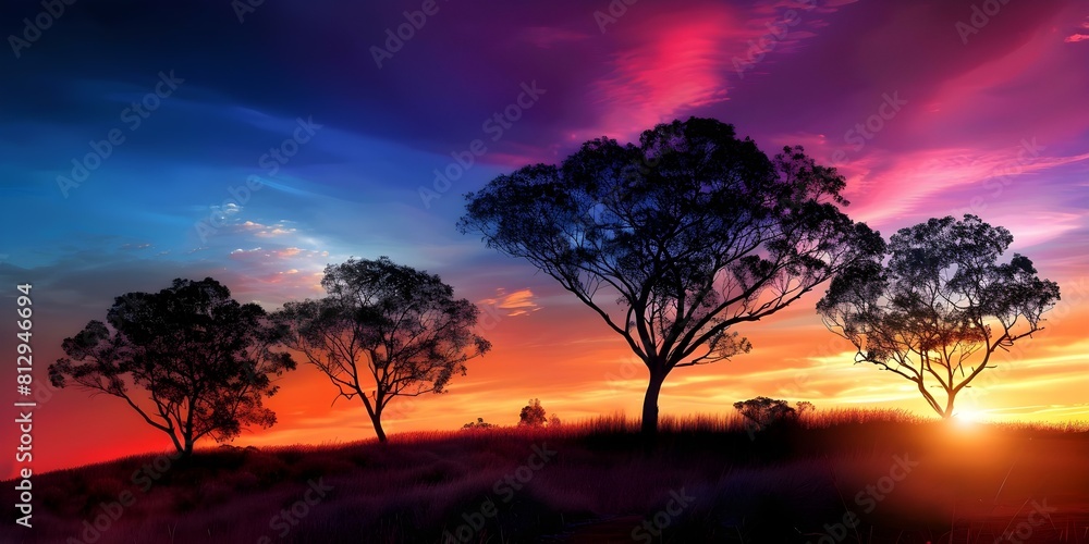 Australian Outback Silhouette with Gum Trees in the Colors of the ...