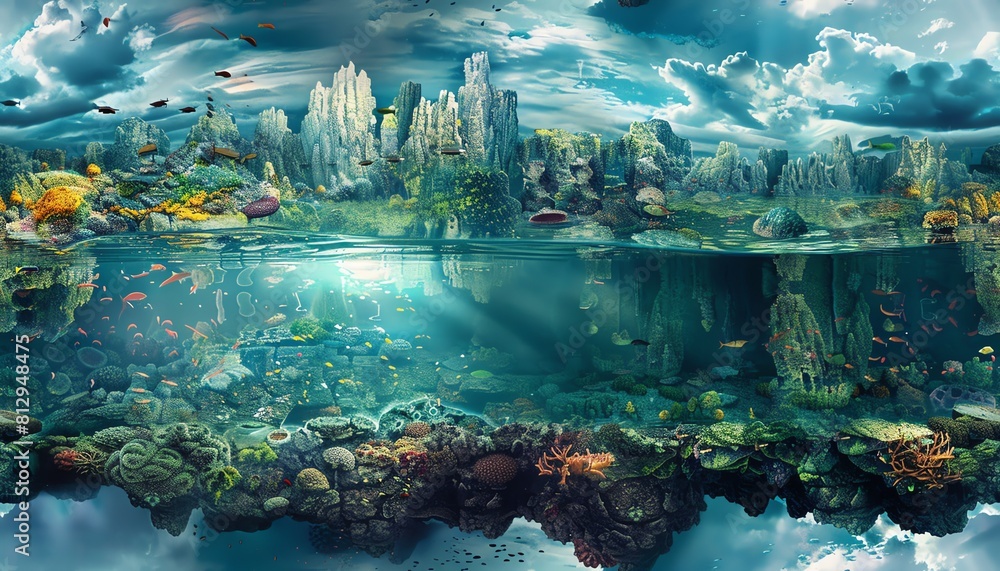 Design a digital artwork portraying an otherworldly aquatic ...