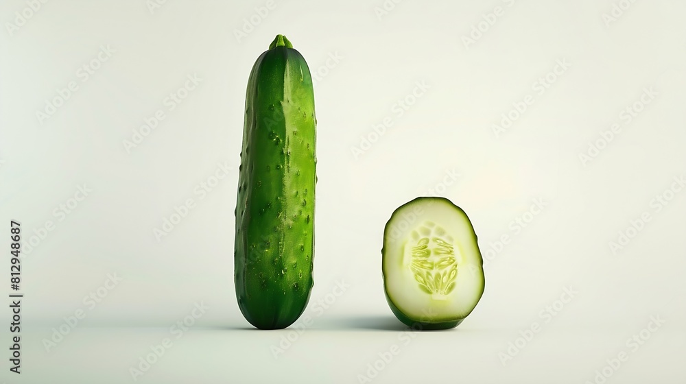 One big whole cucumber and small half cut isolated on white ...
