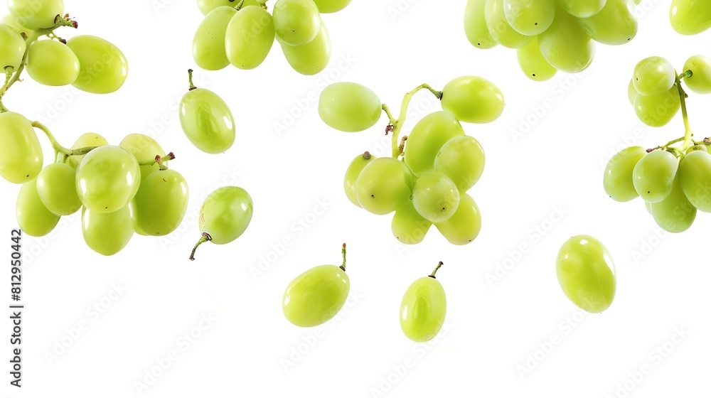 Flying bunch of green grapes isolated on white background Fresh berries ...