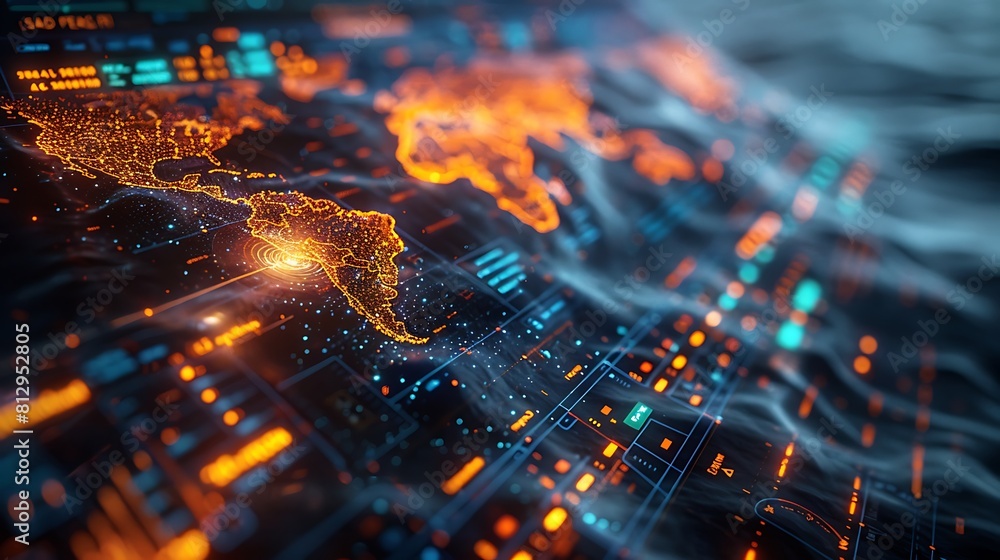 Hyperrealistic view of a maritime navigation monitor displaying ...