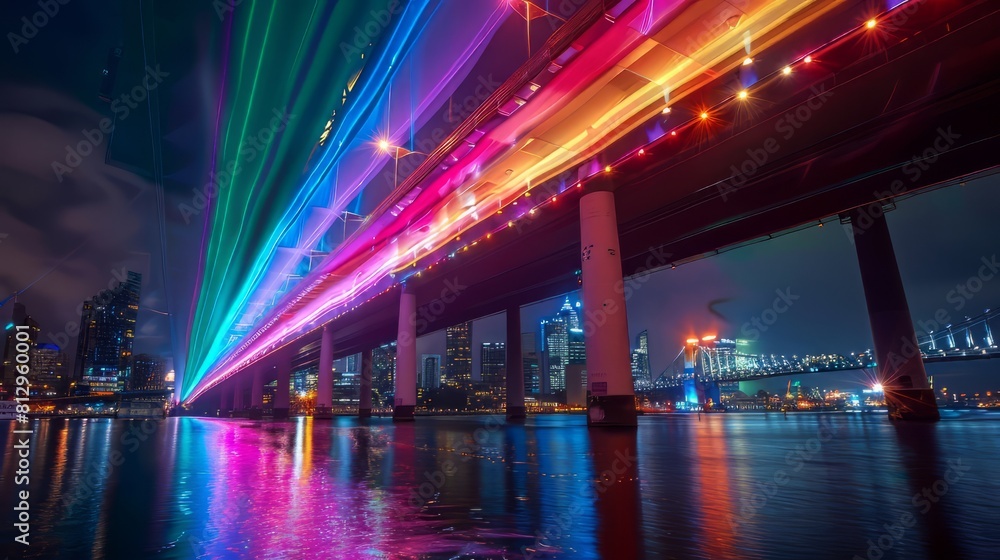 Rainbow bridge over river at night.LGBTQ pride month Stock Illustration ...