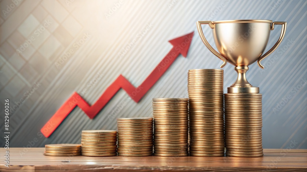 Coins with Growth Arrow and Success Trophy: A photo showing coins with ...