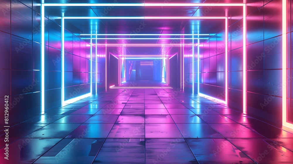 A minimalist neon background featuring a grid of glowing lines and ...