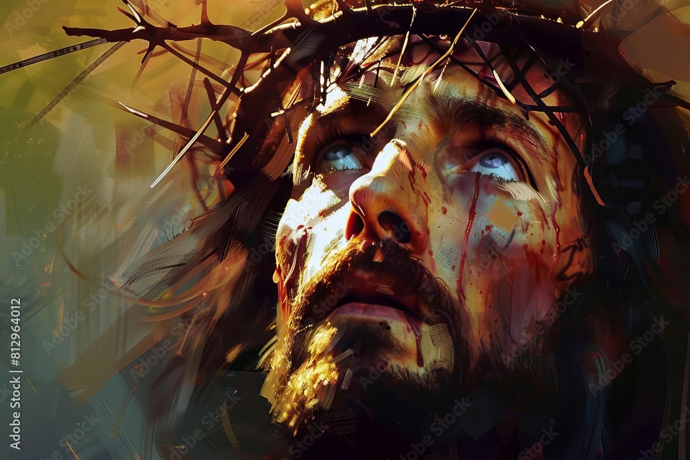 jesus christ with crown of thorns spiritual symbolism dramatic portrait ...