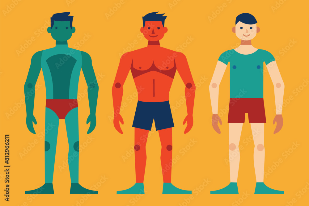 A group of three men standing side by side in a customizable flat ...