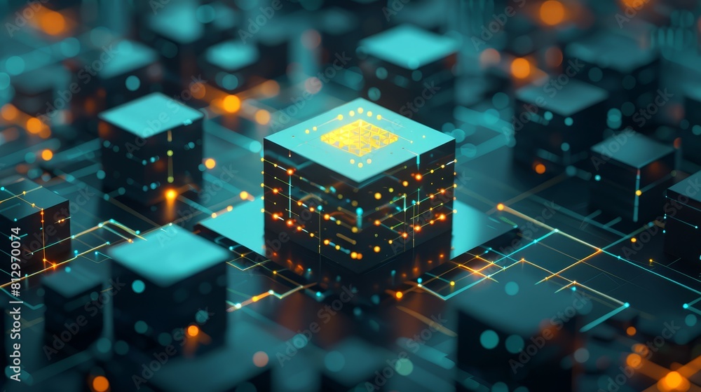 Decentralized ledger flat design front view data integrity theme 3D ...