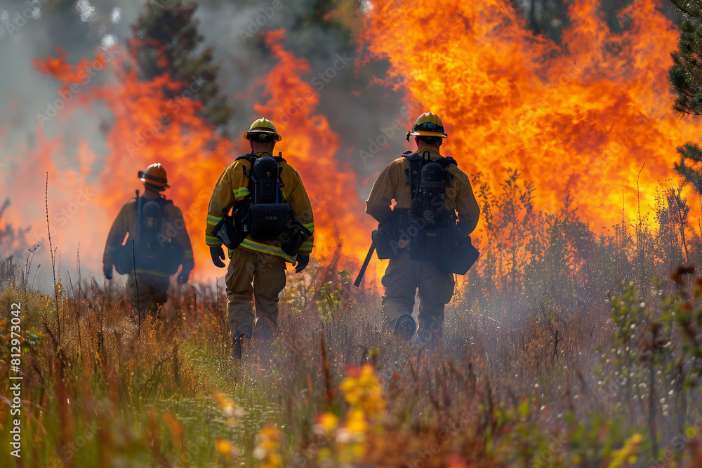 Firefighters setting a controlled burn to prevent larger wildfires ...
