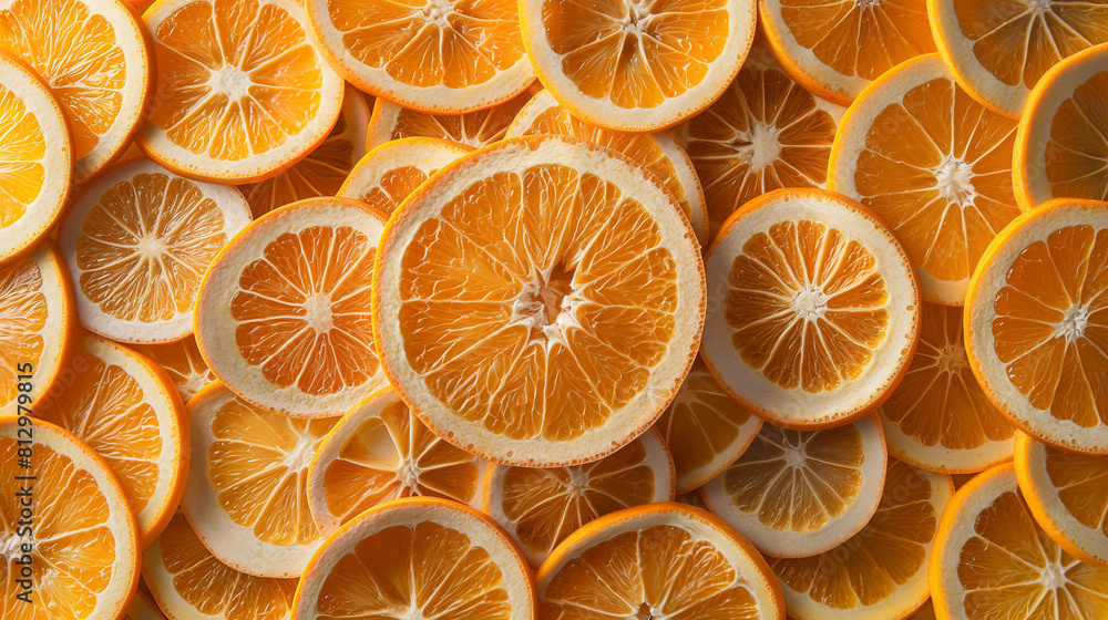 A symmetrical arrangement of orange slices placed in a circular pattern ...