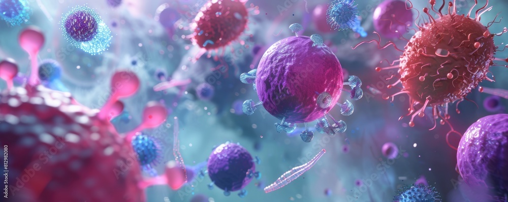 Immune systems response, featuring various immune cells like ...