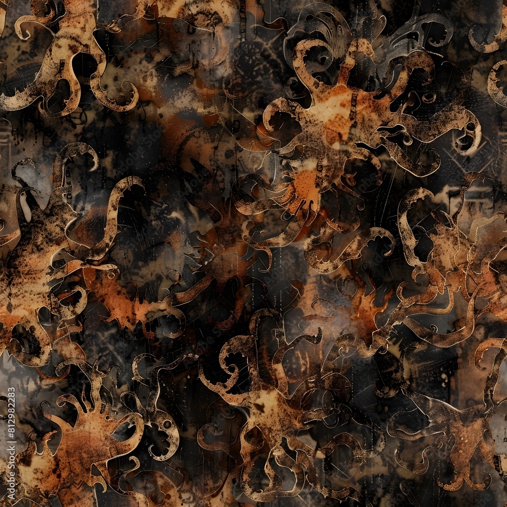 Cloisonn Swarm of Grotesque Multi Limbed Creatures in a Repeating Motif ...