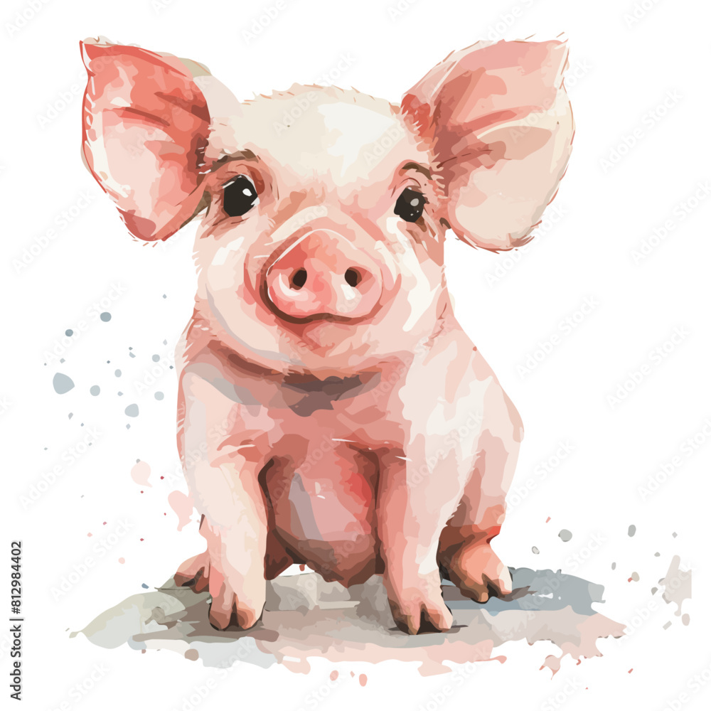 Watercolor Vector of a pig, isolated on a white background, pig vector ...