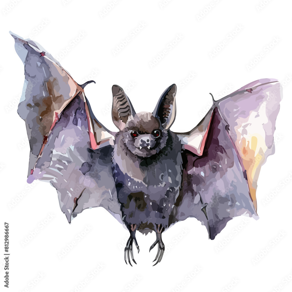 Watercolor of a bat, isolated on a white background, Illustration ...