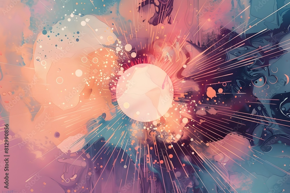 Radiant Cosmic Burst of Luminous Celestial Shapes and Muted Pastel Hues ...