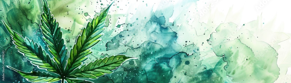 Watercolor artwork of a cannabis leaf closeup showing cannabinoid ...