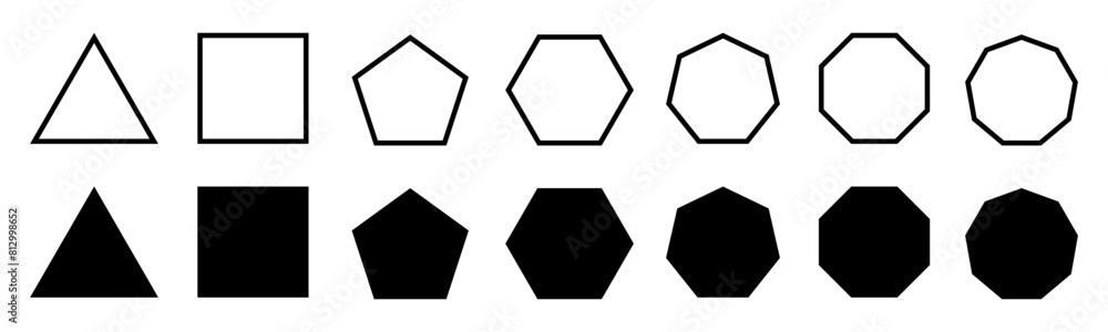 Geometric shapes set with rounded corners, triangle square pentagon ...