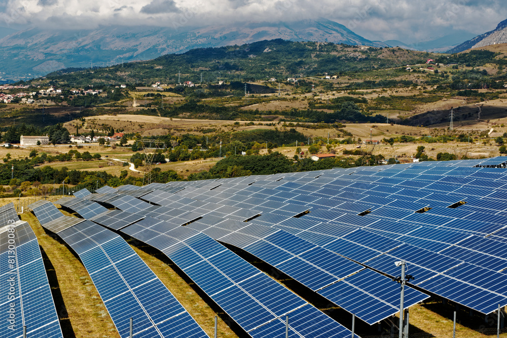 Different research industrial landscape with photovoltaic panels of a ...
