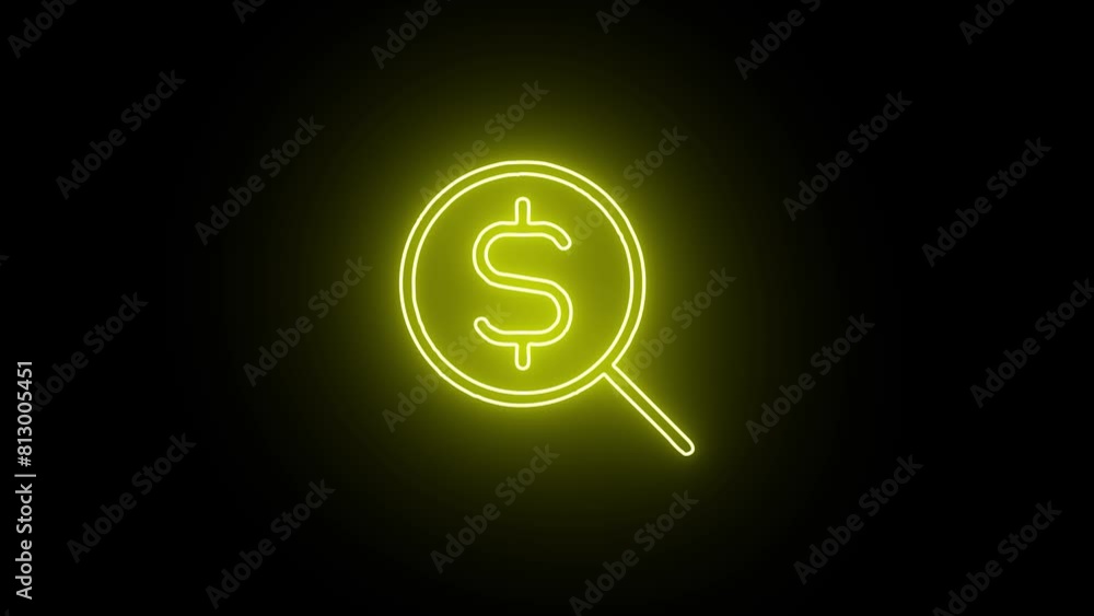 Glowing Neon Dollar Sign in Magnifying Glass - Animated Linear Design ...