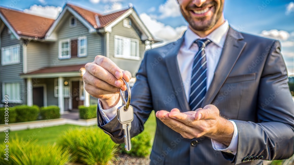 Real Estate Agent Handing Over Keys: A photo showing a real estate ...