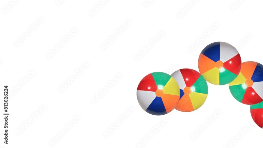 Five Animated beach balls bounce left to right on the screen on a ...