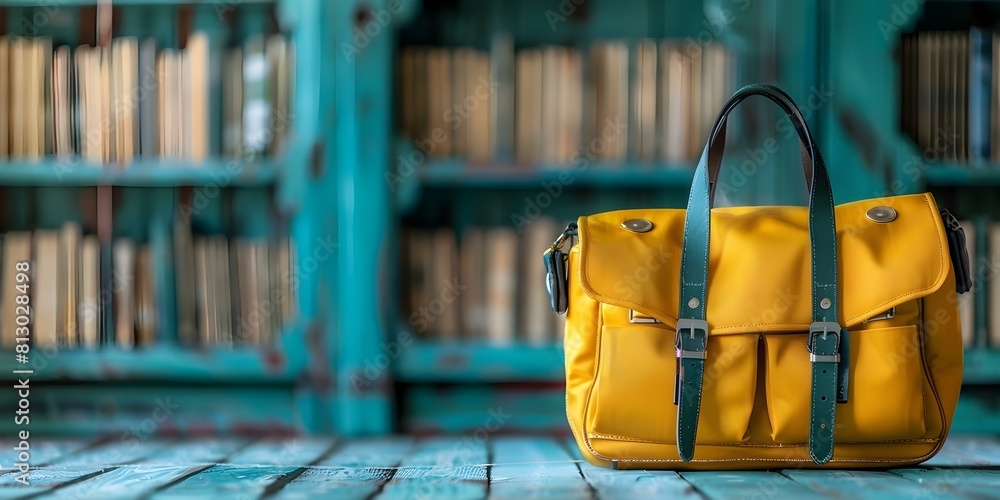 Yellow school bag with books in classroom setting back to school ...