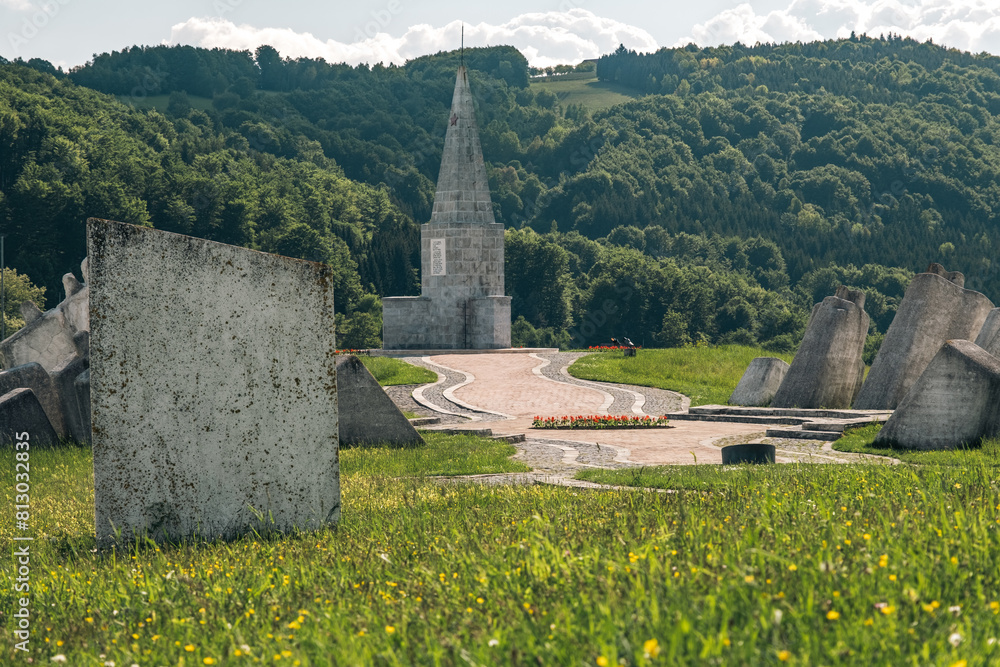 Concrete and stone monument made in brutalism style for Second World ...