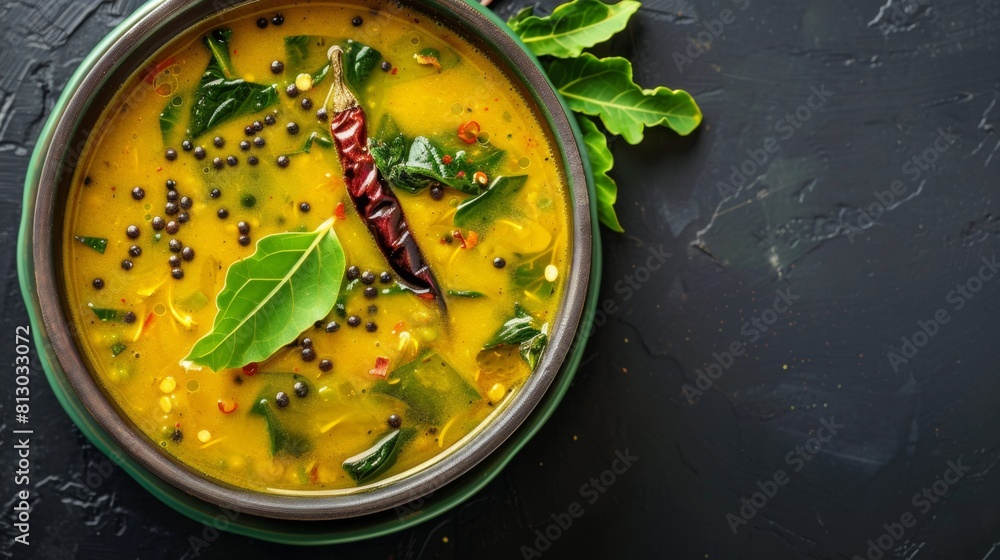 A bowl of Basale Soppu Sambar (Malabar spinach sambar), a traditional ...