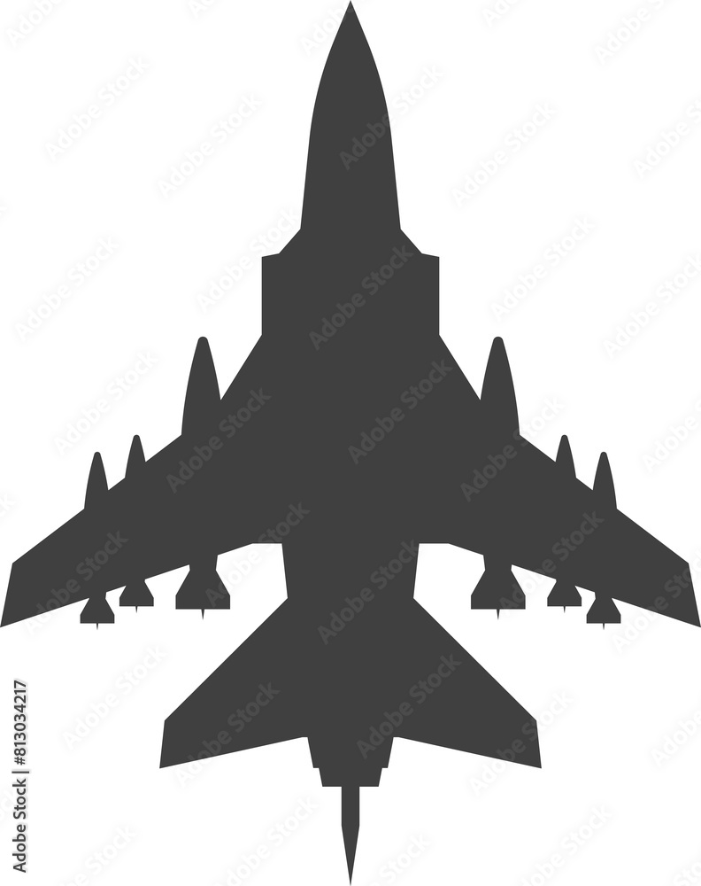 Black airplanes top view. Military jet fighter and civil aviation cargo ...