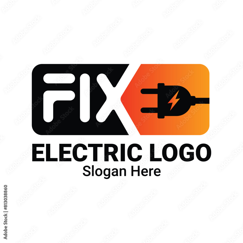 Electric Repair Logo Sign Vector With Thunderbolt Switch Icon. Fix ...