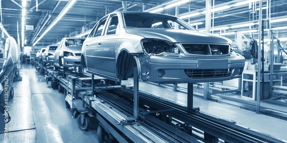 The process of assembling cars is a conveyor belt system with car ...