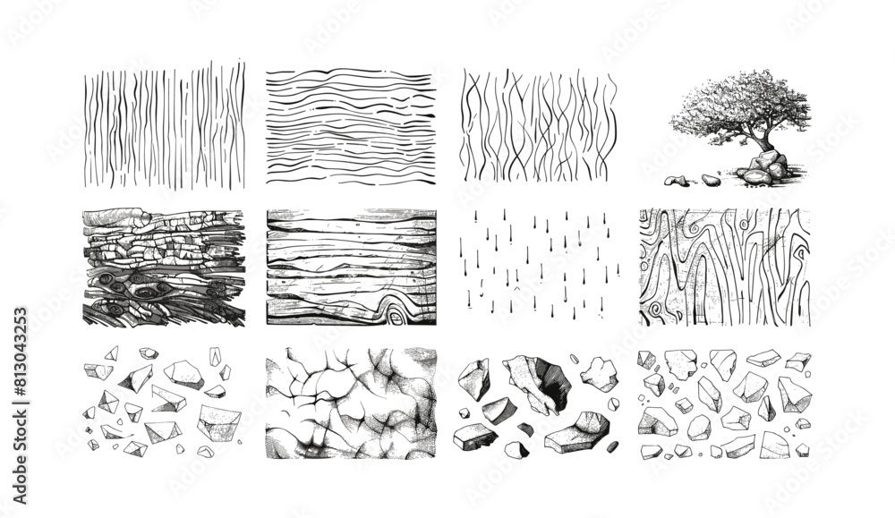 Hand drawn hatching line texture set, pencil draw vector illustration ...