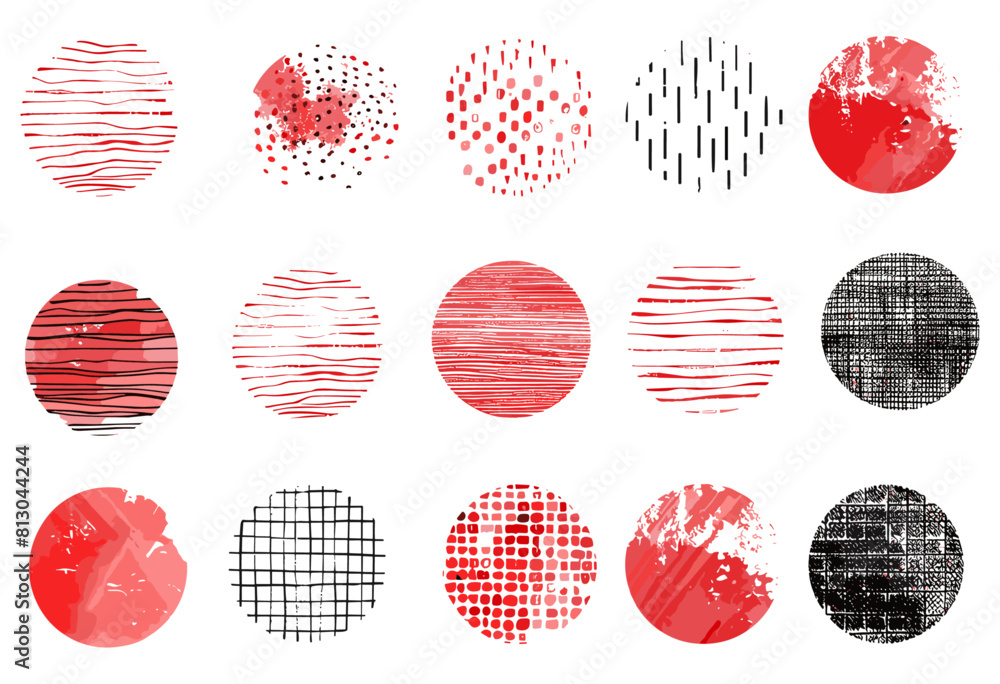 Freehand doodle shapes collection. Hand drawn red circles ink textures ...