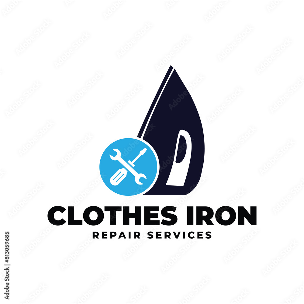 Modern Minimalist Home Appliance Iron Store Logo with Wrench . Clothe ...