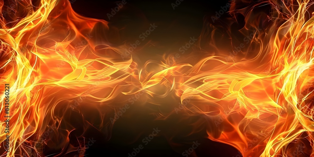 Fiery flames in a rectangular frame on a black background. Concept Fire ...