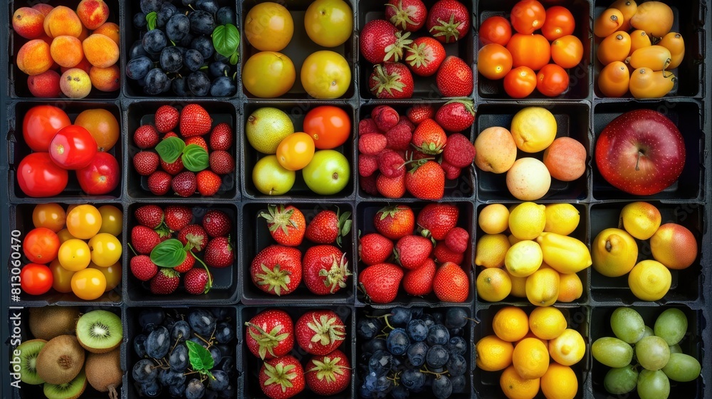 Fruit Grids Organize different fruits into a neat grid pattern Stock ...