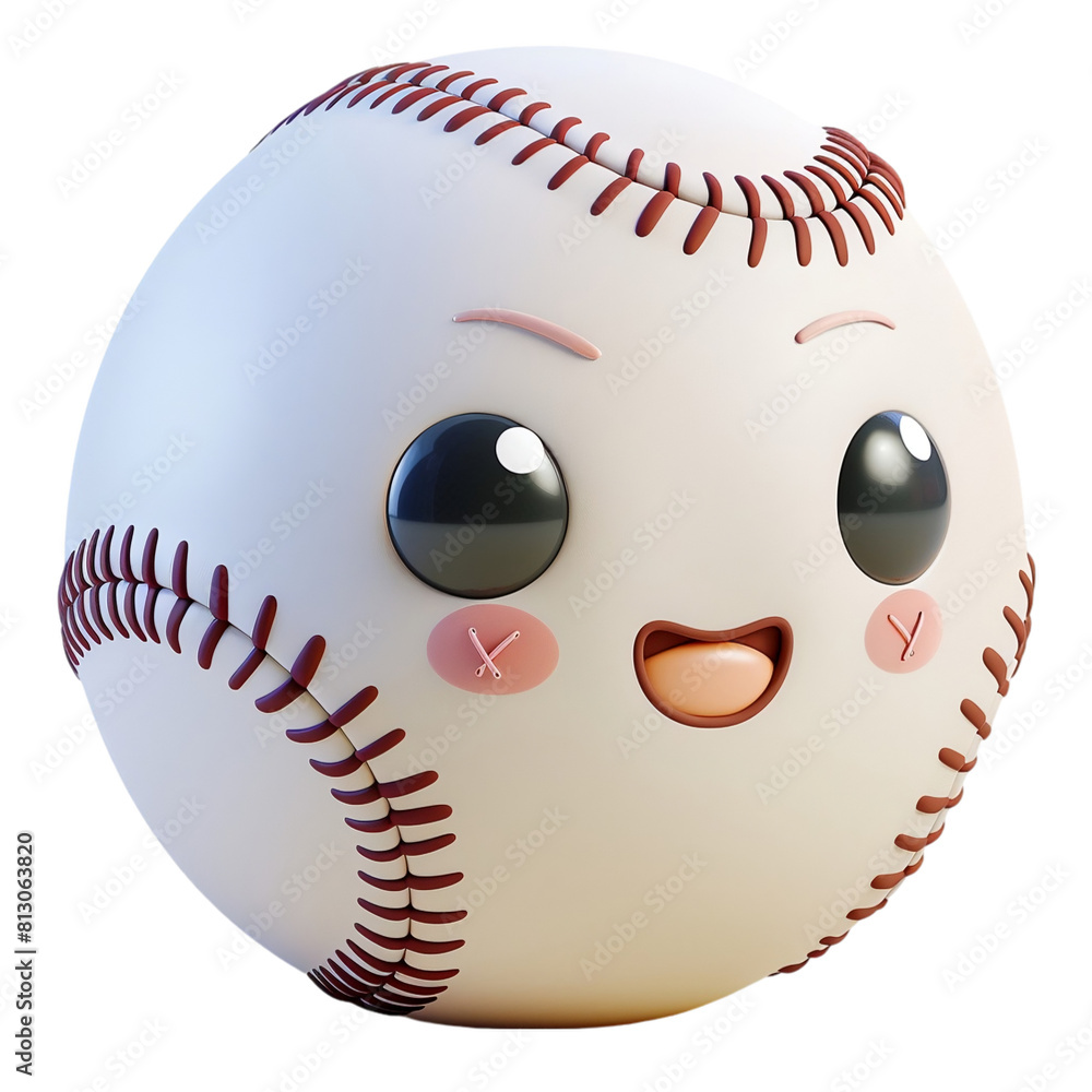 Cute baseball face on transparent background. Sports equipment and ...