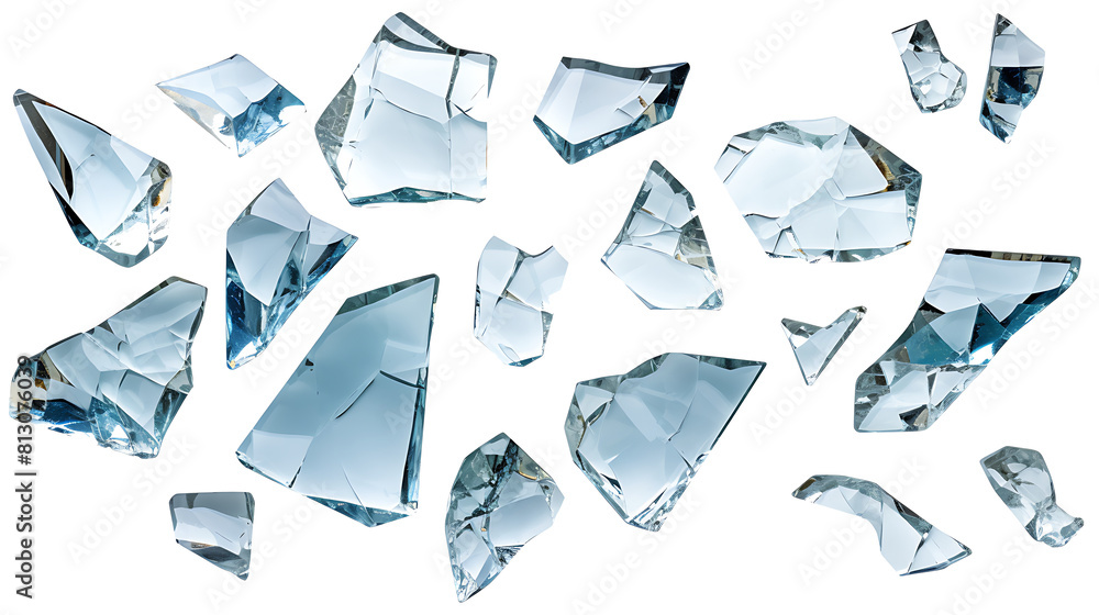 Shards of shattered glass. Pieces of broken glass isolated. Transparent ...