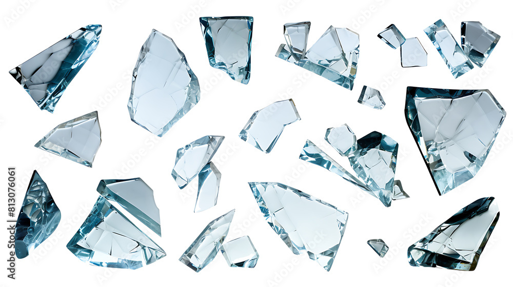 Shards of shattered glass. Pieces of broken glass isolated. Transparent ...