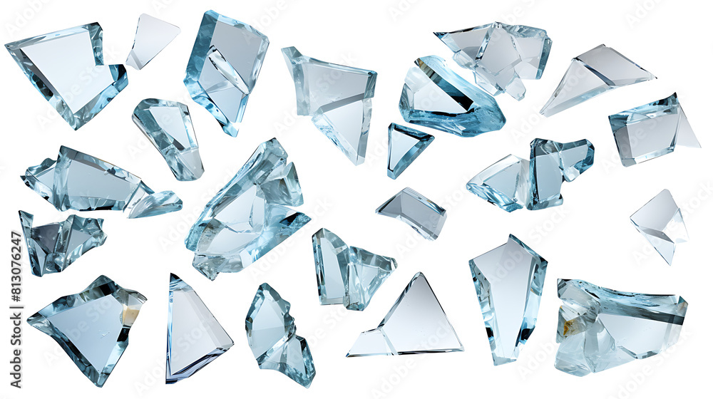 Shards of shattered glass. Pieces of broken glass isolated. Transparent ...