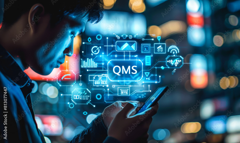 Professional utilizing digital interface to manage Quality Management ...