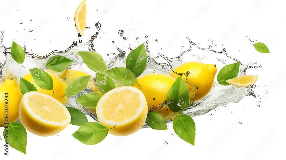 Lemon water splash isolated on a white transparent background, png ...