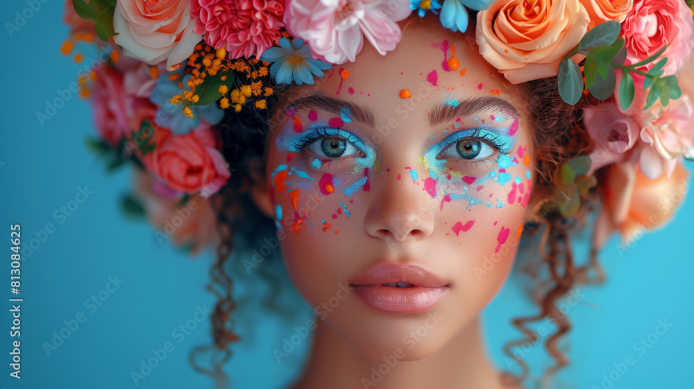 beauty as a stunning model showcases vibrant multi-colored paints ...